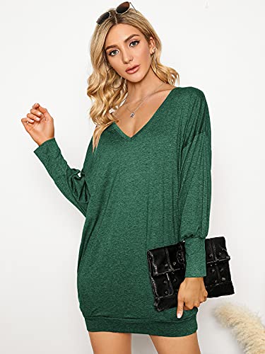 ZANZEA Women's V Neck Long Sleeve Casual Oversized Baggy Tops Loose Blouses Pullover Tunic Sweater Sweartshirt Dress Green X-Large