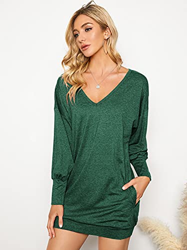 ZANZEA Women's V Neck Long Sleeve Casual Oversized Baggy Tops Loose Blouses Pullover Tunic Sweater Sweartshirt Dress Green X-Large