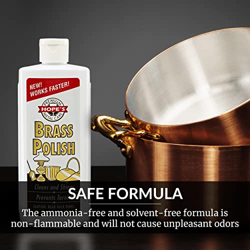 HOPE'S Premium Metal Care Brass Polish and Cleaner, Shines and Prevents Tarnish, Safe for Brass, Copper, Chrome, Sterling Silver, 8 oz, Pack of 1