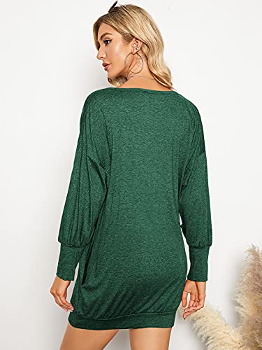 ZANZEA Women's V Neck Long Sleeve Casual Oversized Baggy Tops Loose Blouses Pullover Tunic Sweater Sweartshirt Dress Green X-Large