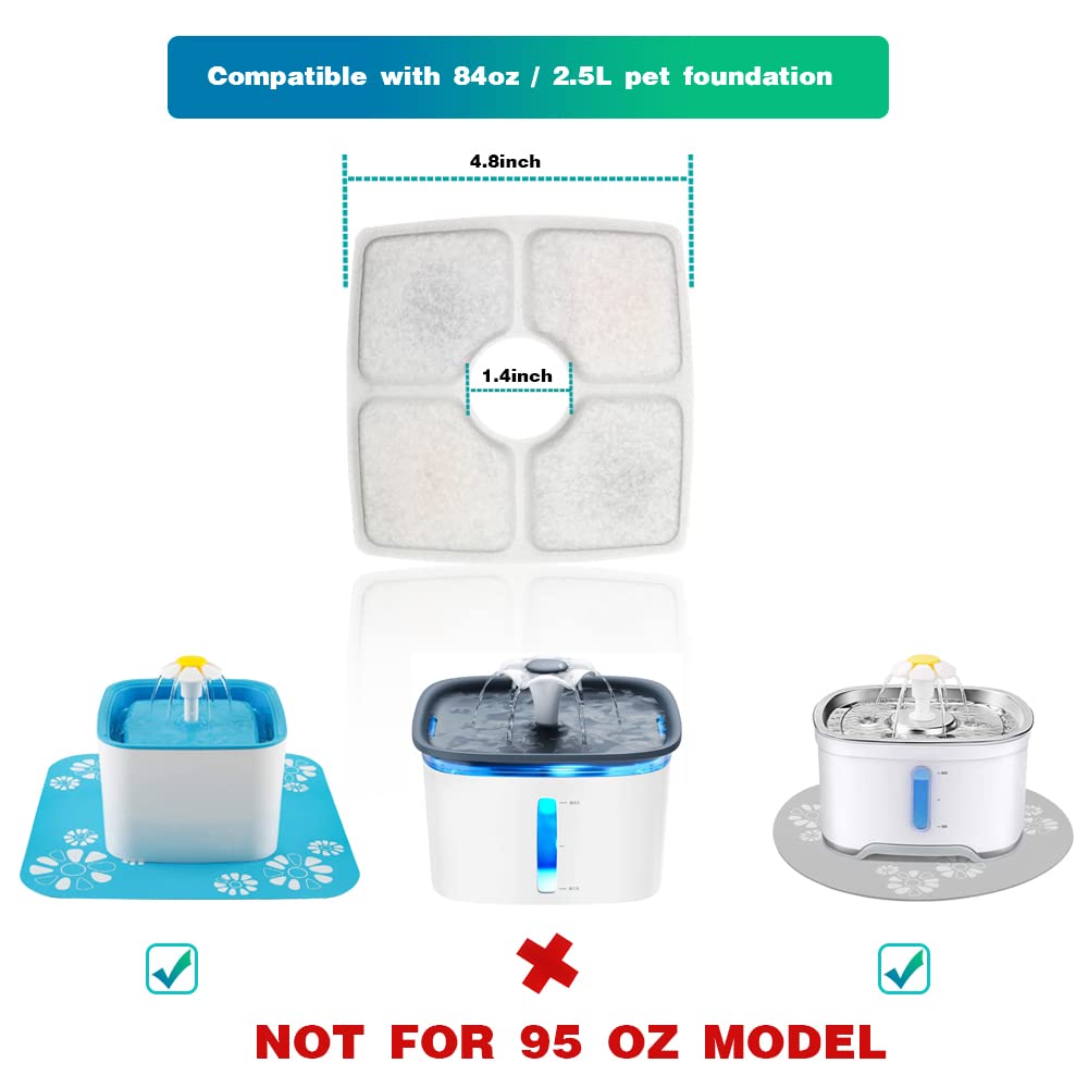 Aroundu Cat Fountain Filter Replacement Set 20 Pcs, Compatible with 84oz/2.5L Square Fountain,12 Filter 6 Sponge 2 Brush Included