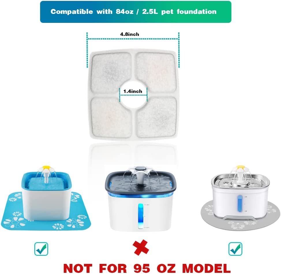 Aroundu Cat Fountain Filter Replacement Set 20 Pcs, Compatible with 84oz/2.5L Square Fountain,12 Filter 6 Sponge 2 Brush Included