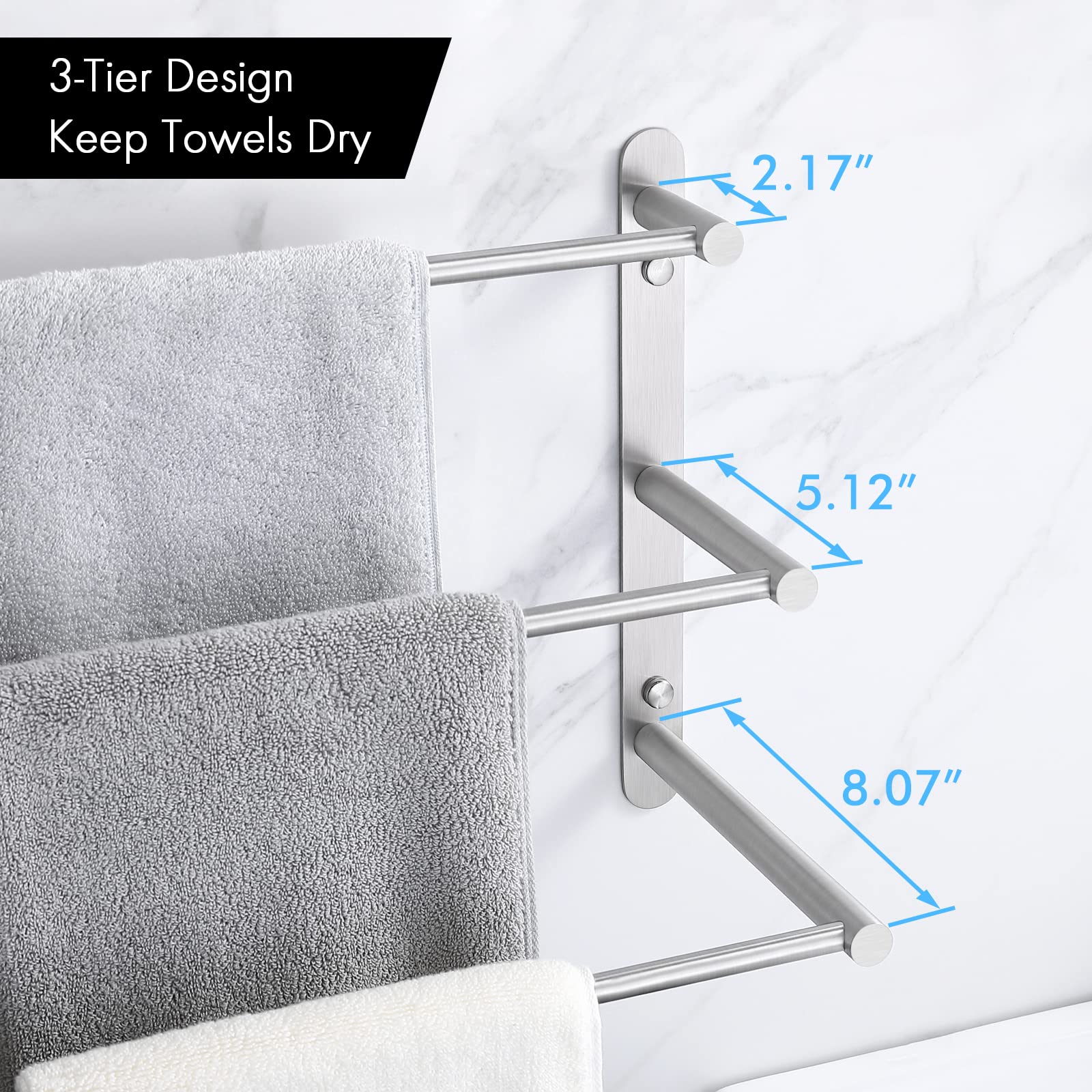 KES Bath Towel Bar 30 Inch 3-Tier Bathroom Towel Rack Wall Mount SUS304 Stainless Steel Brushed Finish, BTH202S75-2