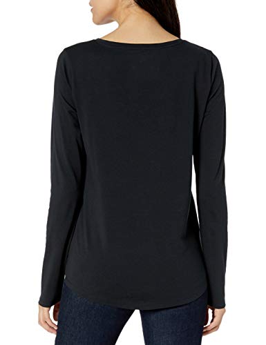 Amazon Essentials Women's Classic-Fit 100% Cotton Long-Sleeve V-Neck T-Shirt, Black, Large