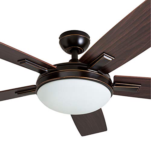 Prominence Home Emporia, 52 Inch Contemporary Indoor LED Ceiling Fan with Light, Remote Control, Dual Mounting Options, Dual Finish Blades, Reversible Motor - 51022-01 (Espresso)