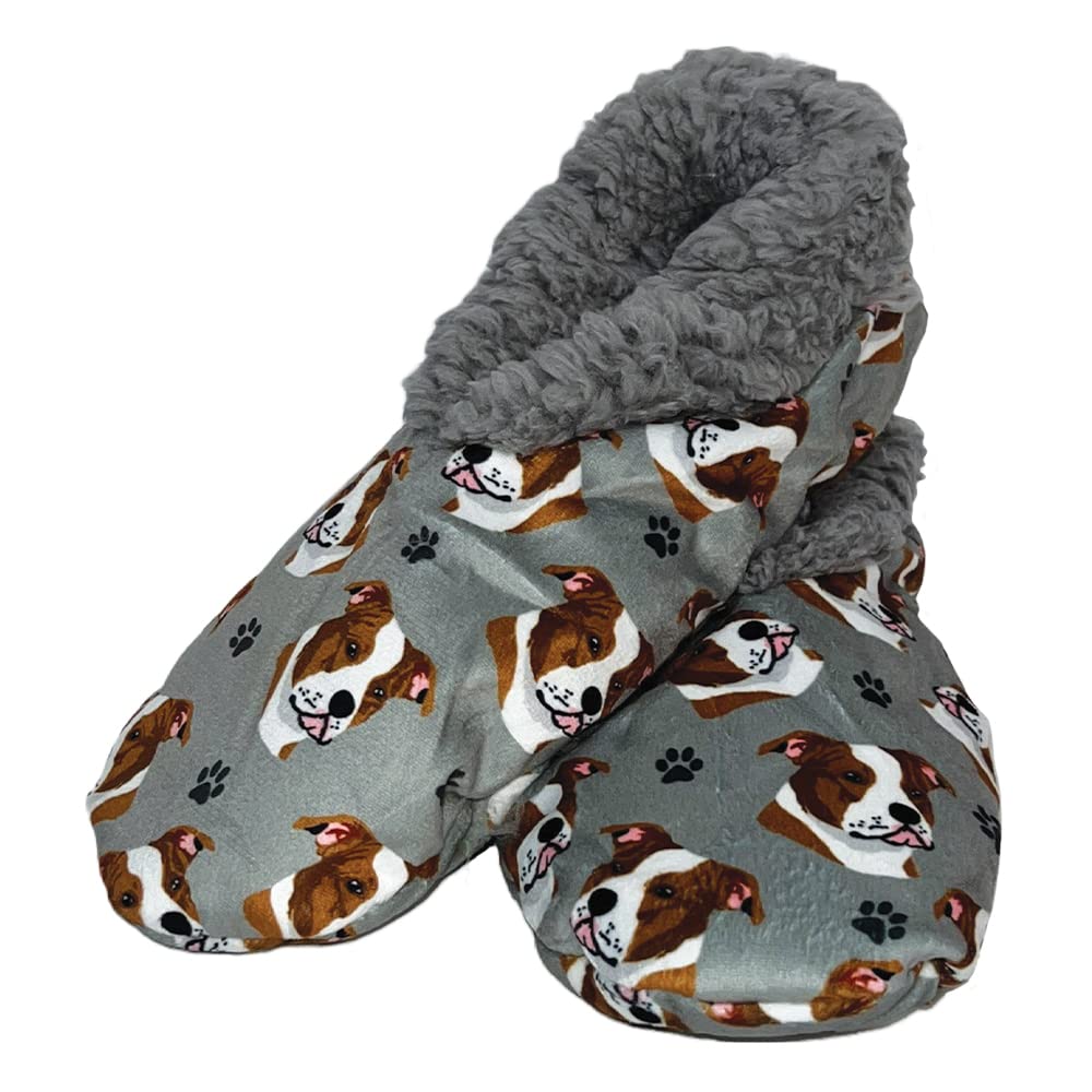 Pit Bull Super Soft Slippers - E&S Pets - Pit Bull Gifts - Cozy House Slippers - Non Skid Bottom - One Size Fits Most - Sherpa slipper - Pet Lover Gifts For Men And Women