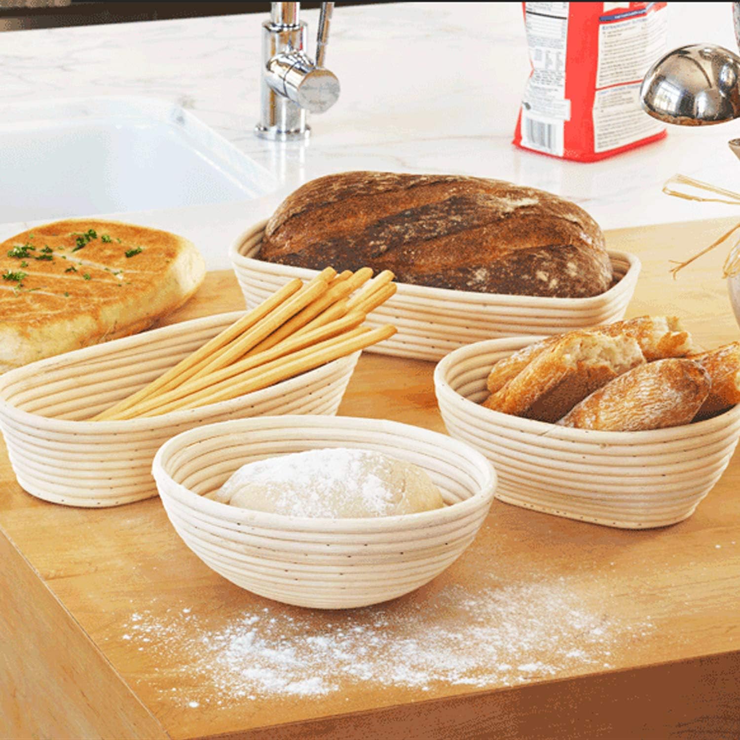 Forsun 1pcs 10" Round Banneton Brotform Bread Dough Proofing Rising Rattan Basket & Liner,Banneton Proofing Basket Set - for Home Bakers (Sourdough Recipe) & Bread Making