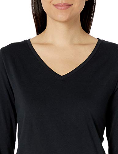 Amazon Essentials Women's Classic-Fit 100% Cotton Long-Sleeve V-Neck T-Shirt, Black, Large