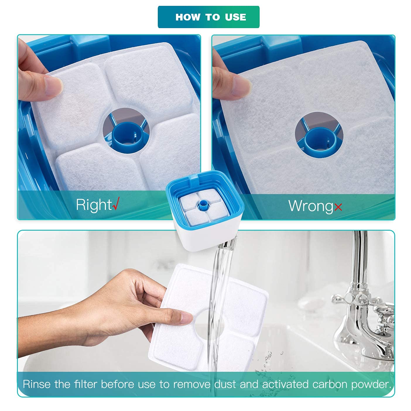 Aroundu Cat Fountain Filter Replacement Set 20 Pcs, Compatible with 84oz/2.5L Square Fountain,12 Filter 6 Sponge 2 Brush Included
