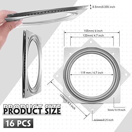 16 Pack Lazy Susan Hardware 6 Inch Turntable Bearing Square Rotating Swivel Plate 110 lbs Capacity 5/16 Inch Thick Lazy Susan for Serving Trays Kitchen Storage Rack Zinc Plated Steel Swivel Plate