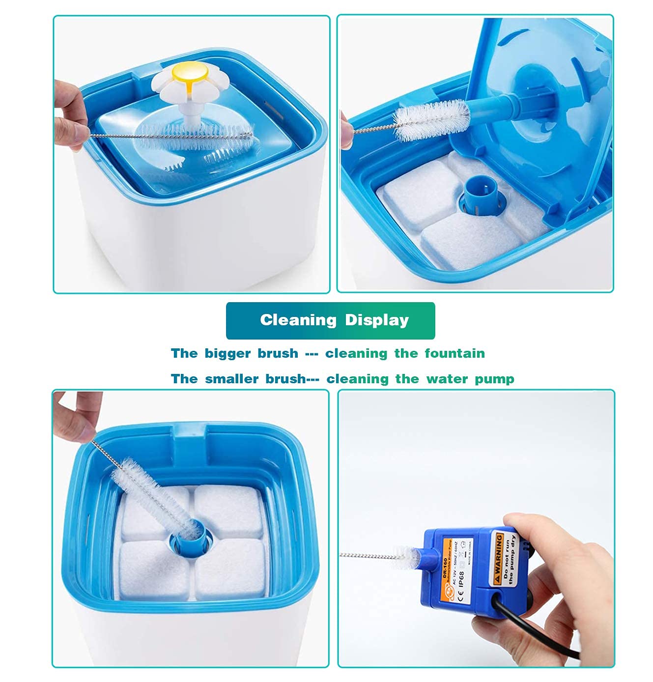 Aroundu Cat Fountain Filter Replacement Set 20 Pcs, Compatible with 84oz/2.5L Square Fountain,12 Filter 6 Sponge 2 Brush Included