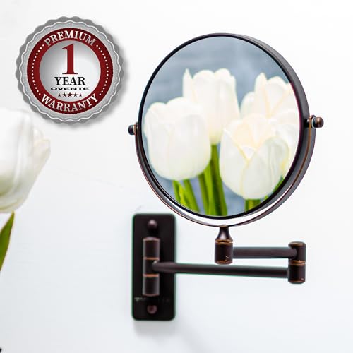 OVENTE 7" Wall Mounted Makeup Mirror with 1X/10X Magnification, Double Sided Magnifying Round Bathroom Vanity Mirror, 360° Swivel Design, Extendable and Folding Arm, Antique Bronze MNLFW70ABZ1X10X
