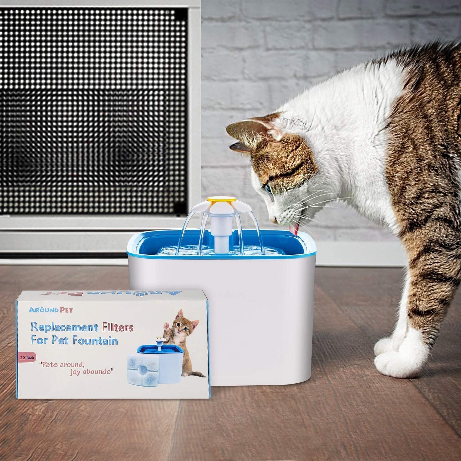 Aroundu Cat Fountain Filter Replacement Set 20 Pcs, Compatible with 84oz/2.5L Square Fountain,12 Filter 6 Sponge 2 Brush Included