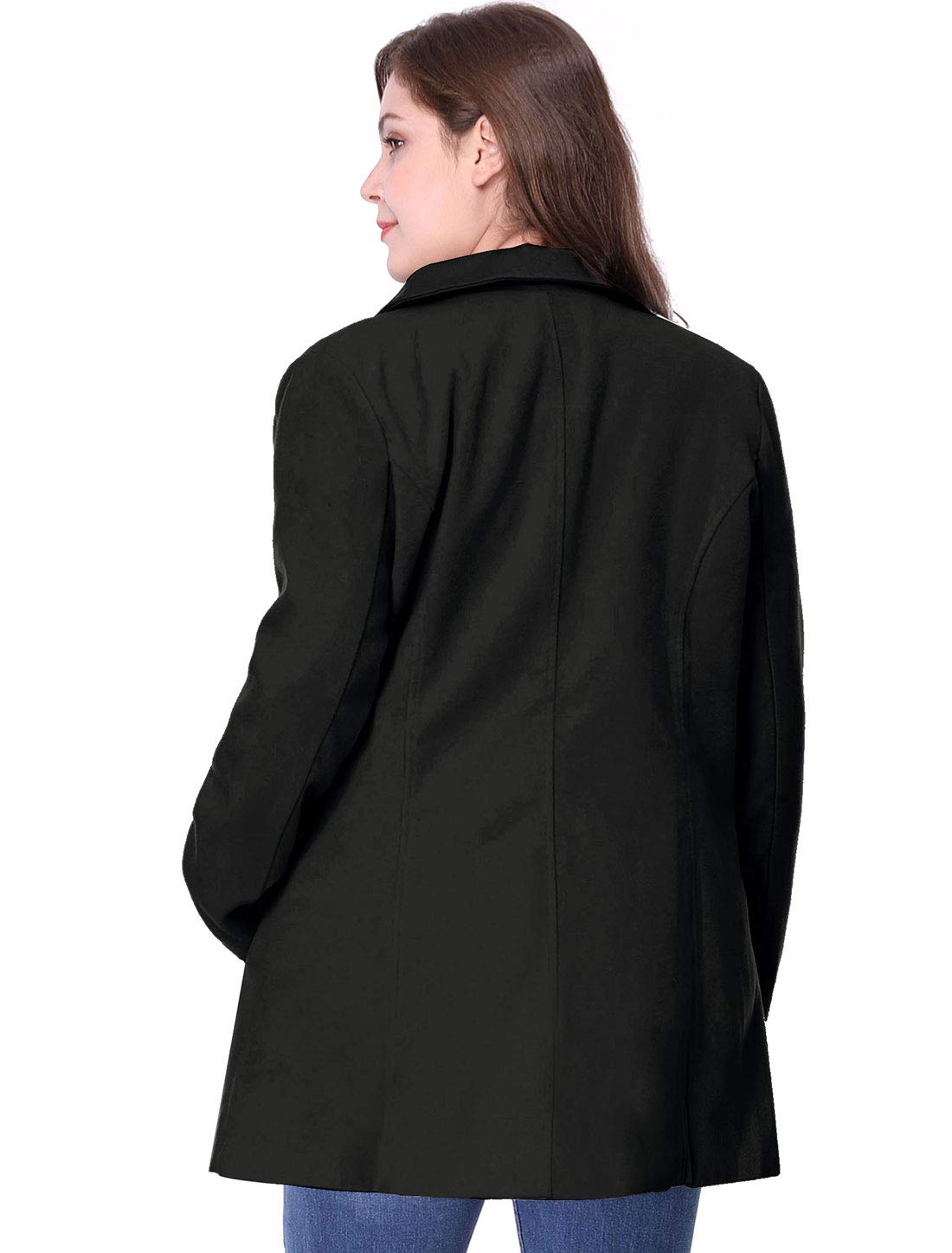 Agnes Orinda Women's Plus Size Notched Lapel Double Breasted Coats 2X Black