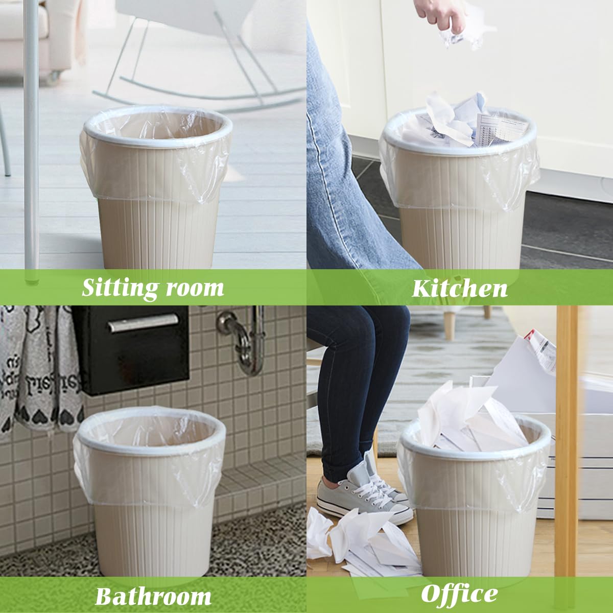 1.2 Gallon 330 Counts Strong Trash Bags Garbage Bags by Teivio, Bathroom Trash Can Bin Liners, Small Plastic Bags for home office kitchen (Clear)