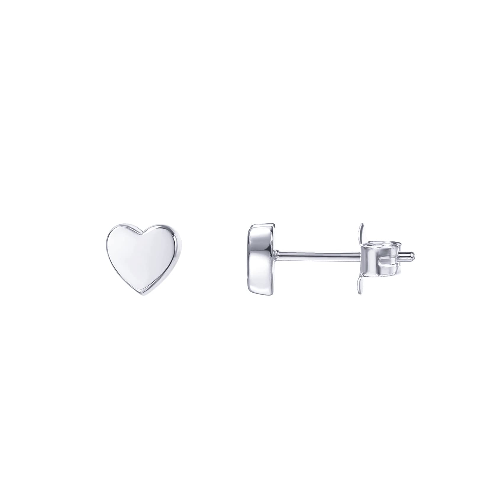 PAVOI Rhodium Plated 925 Sterling Silver Dainty Heart Earrings - Gold Stud Earrings for Women - Valentine's Day Jewelry Gifts