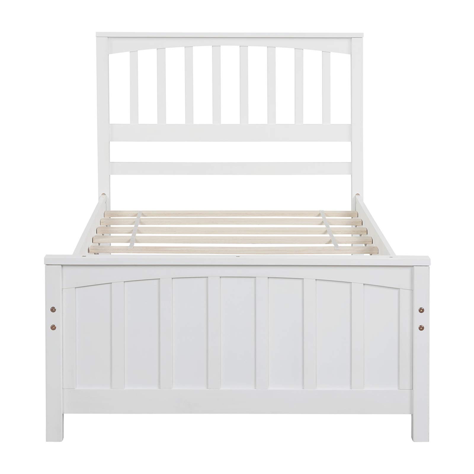 Harper & Bright Designs Twin Bed Frame Wood Slats Platform Twin Size Bed Frame with Headboard, No Box Spring Required Single Platform Bed Frame for Kids (White)