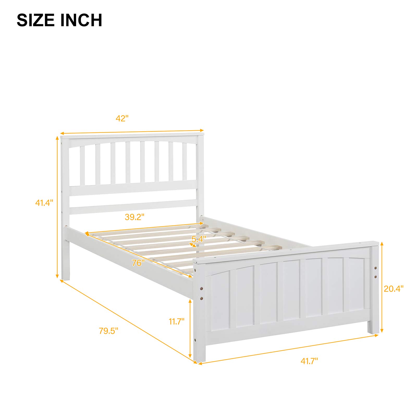 Harper & Bright Designs Twin Bed Frame Wood Slats Platform Twin Size Bed Frame with Headboard, No Box Spring Required Single Platform Bed Frame for Kids (White)