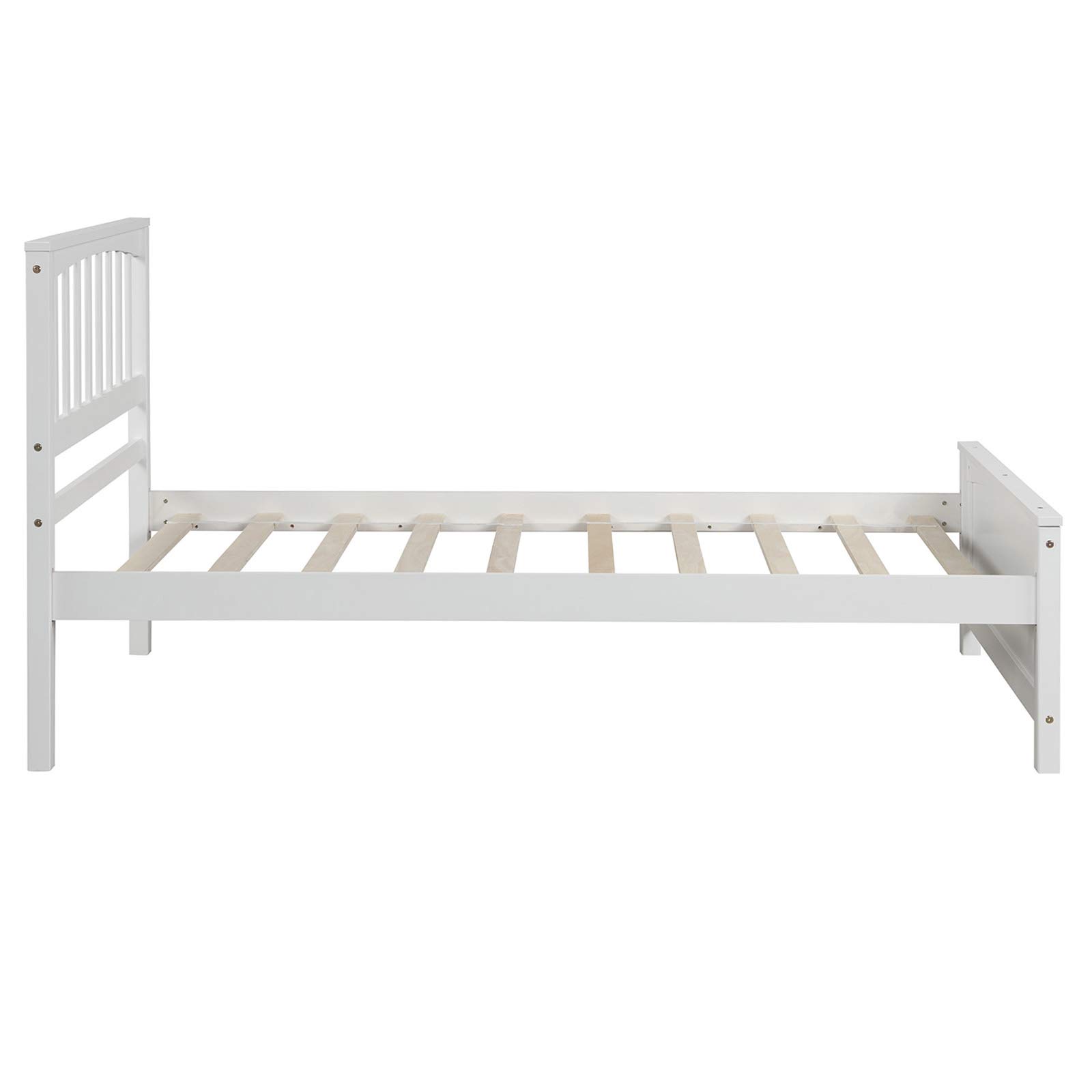 Harper & Bright Designs Twin Bed Frame Wood Slats Platform Twin Size Bed Frame with Headboard, No Box Spring Required Single Platform Bed Frame for Kids (White)