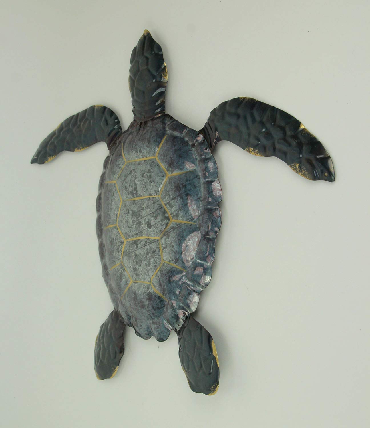 Blue Galvanized Metal Art Sea Turtle Wall Sculpture 19 inch