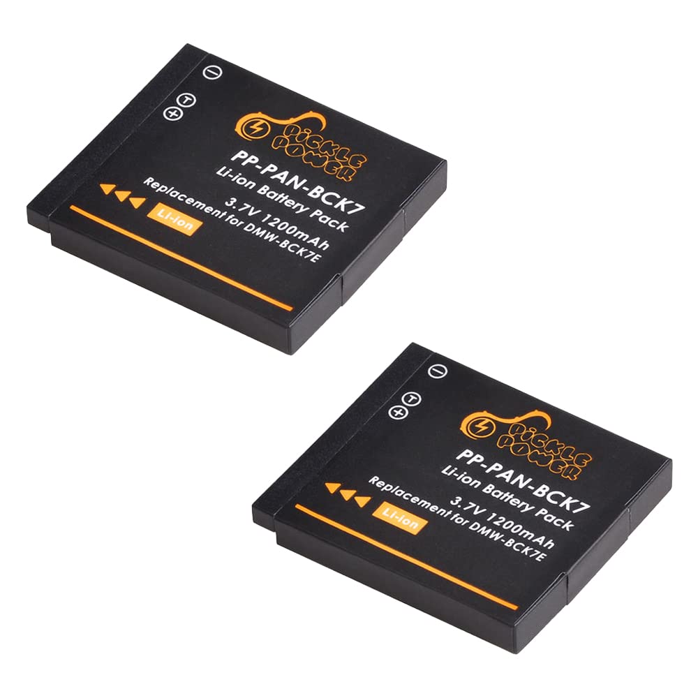 Pickle Power DMW-BCK7 Battery, 2 Pack 1200mAh DMW-BCK7E DMW-BCK7PP Battery and LCD Dual USB Charger Replacement for Panasonic Lumix DMC-S5 DMC-FP5 DMC-FP7 DMC-FH2 DMC-FH5 FH24 FH25 FH27 FS16 FS18