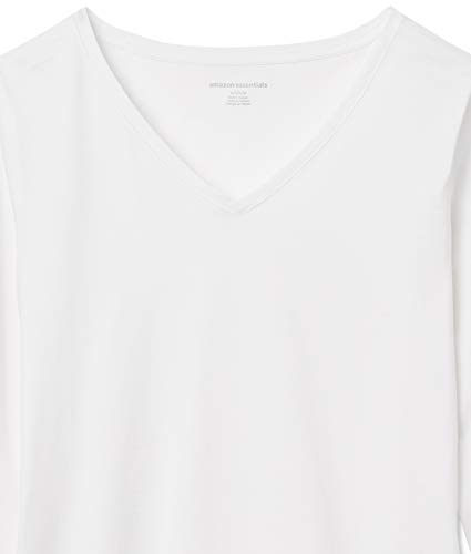 Amazon Essentials Women's Classic-Fit 100% Cotton Long-Sleeve V-Neck T-Shirt, White, X-Large