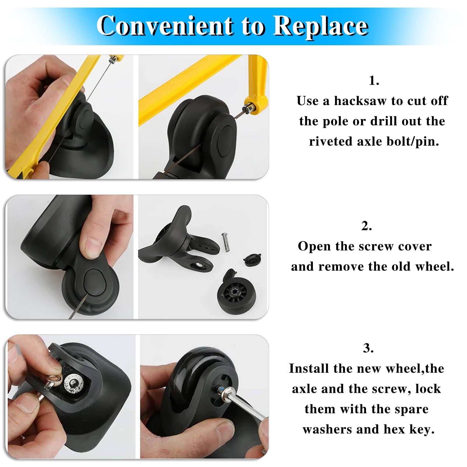 OwnMy 70mm x 24mm Luggage Suitcase Replacement Wheels, Rubber Swivel Caster Wheels Bearings Repair Kits, A Set of 2
