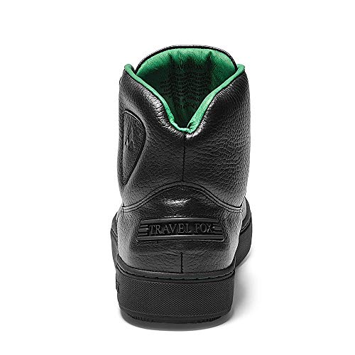 TRAVEL FOX Men's Jay Black/Green Nappa Leather Round Toe Lace-Up High-Top Sneakers 9.5 US