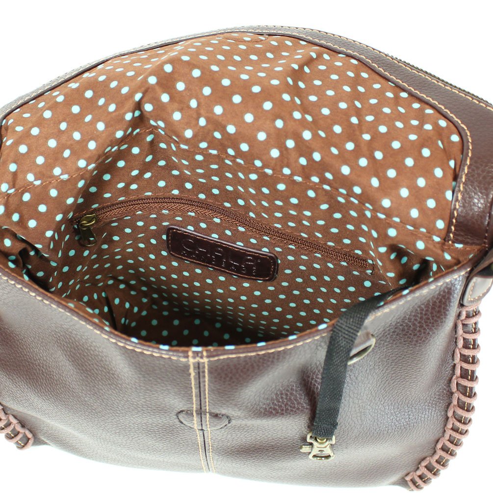 CHALA Charming Crossbody Bag with Zipper Flap Top and Metal Chain - Dark Brown (s828-DB-Blackcat)