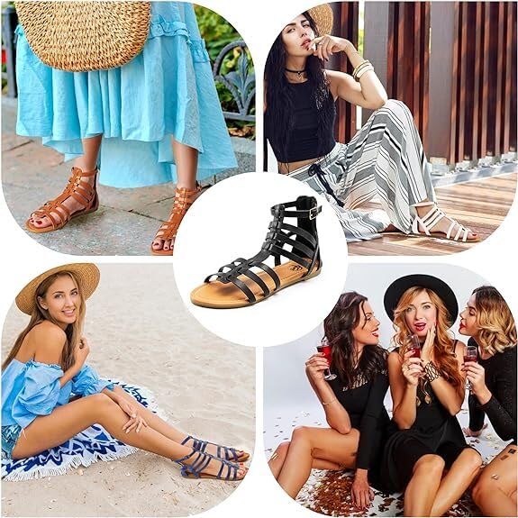 Trary Women's Sandal, Comfortable Gladiator Sandals Ankle Strap Flats Sandalias Para Mujer Beach Sandals Wide Width Open Toe Cross Strappy Sandals for Women Dressy Summer