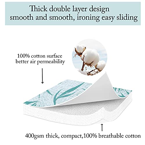 MZXcuin 15" x 54" Ironing Board Cover and pad, Extra Thick Cotton Iron Cover with Padding Heat Reflective Heavy Duty Pad, Green Leaves