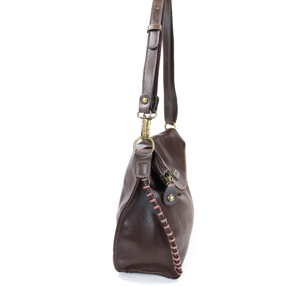 CHALA Charming Crossbody Bag with Zipper Flap Top and Metal Chain - Dark Brown (s828-DB-Blackcat)
