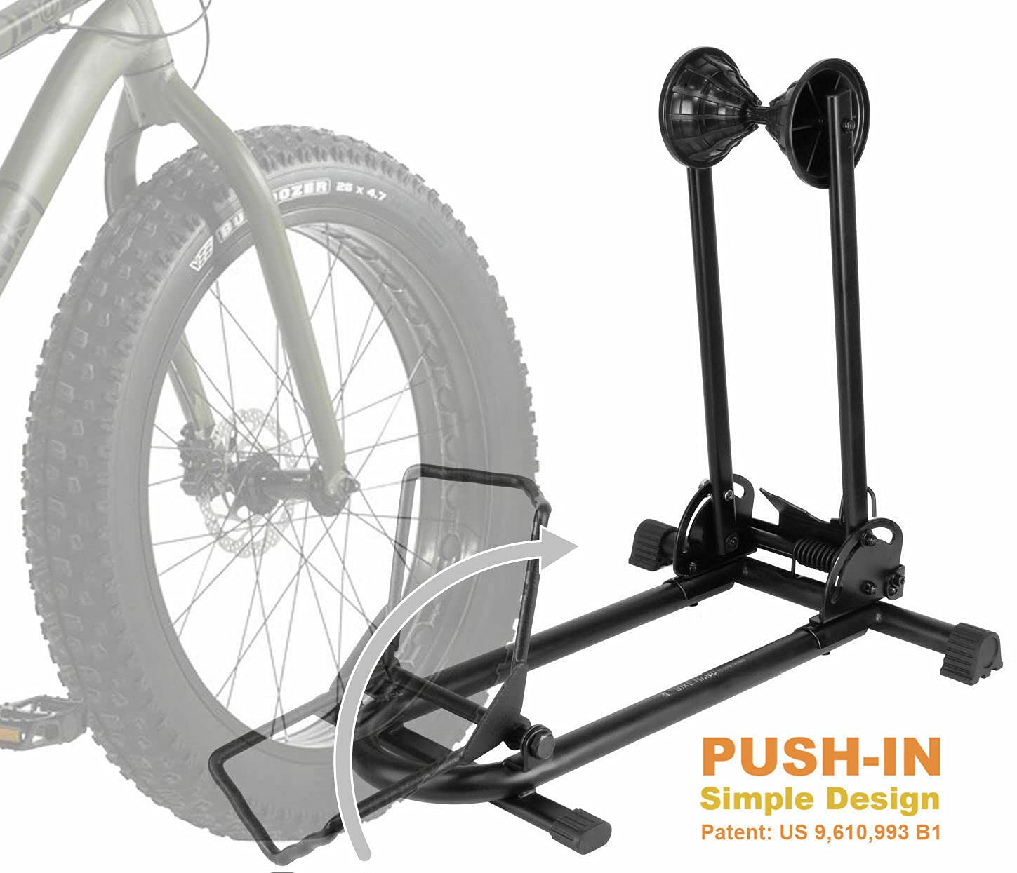 BikeHand Bicycle Floor Parking Rack Stand - for Mountain MTB & Road or Fat Bikes Indoor Outdoor Garage Storage - Max Tire Width 5" (2)