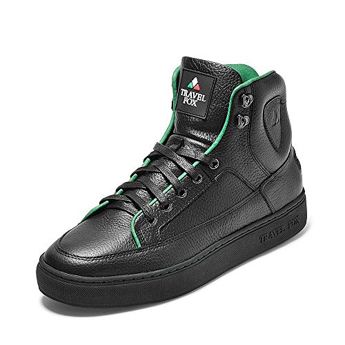 TRAVEL FOX Men's Jay Black/Green Nappa Leather Round Toe Lace-Up High-Top Sneakers 9.5 US