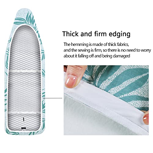 MZXcuin 15" x 54" Ironing Board Cover and pad, Extra Thick Cotton Iron Cover with Padding Heat Reflective Heavy Duty Pad, Green Leaves