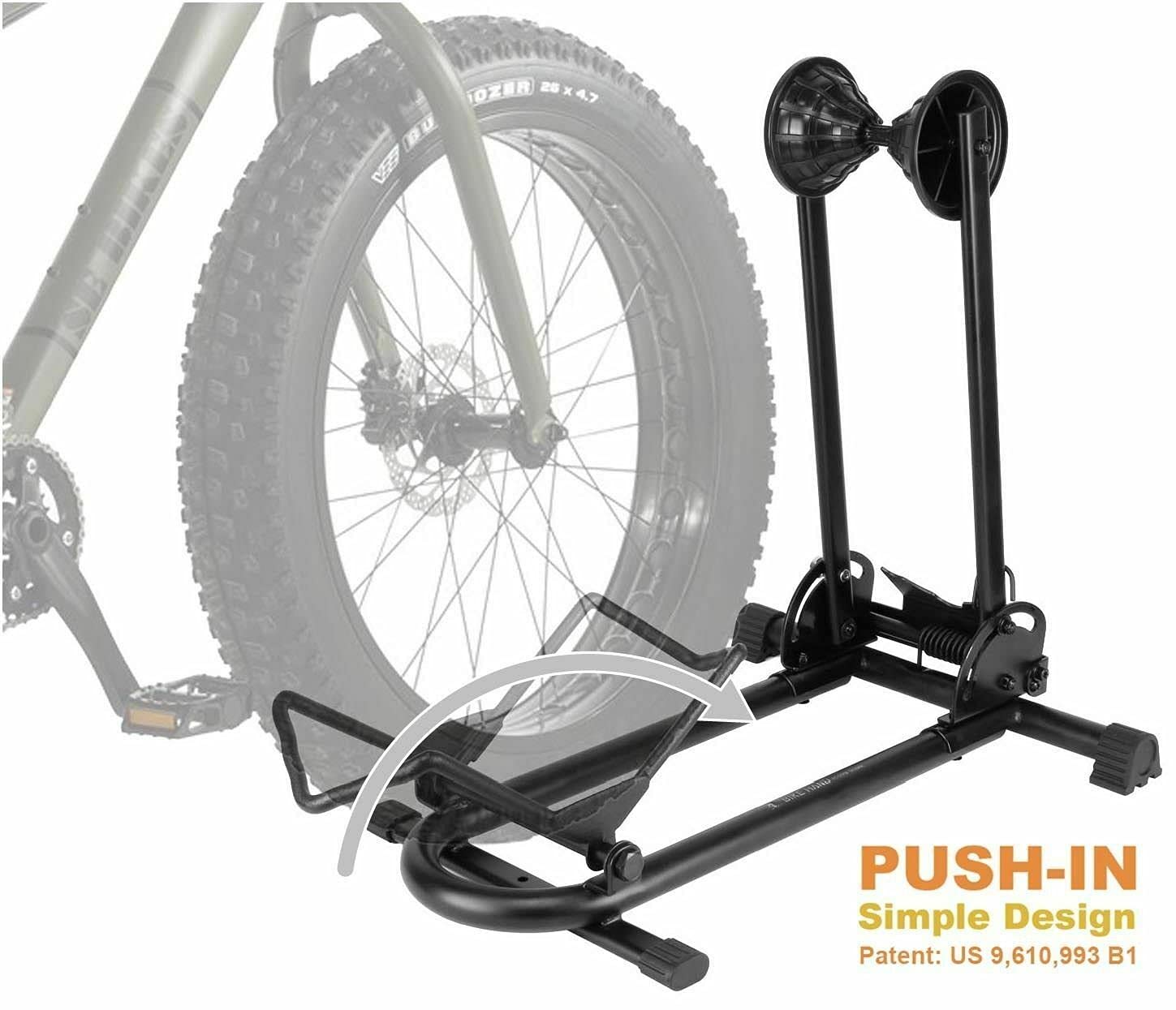 BikeHand Bicycle Floor Parking Rack Stand - for Mountain MTB & Road or Fat Bikes Indoor Outdoor Garage Storage - Max Tire Width 5" (2)