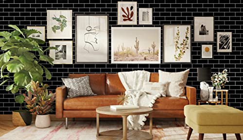 Fiula Black Brick Trellis Wallpaper - Peel and Stick Self Adhesive Subway Tile for Kitchen 17.7"78.7"