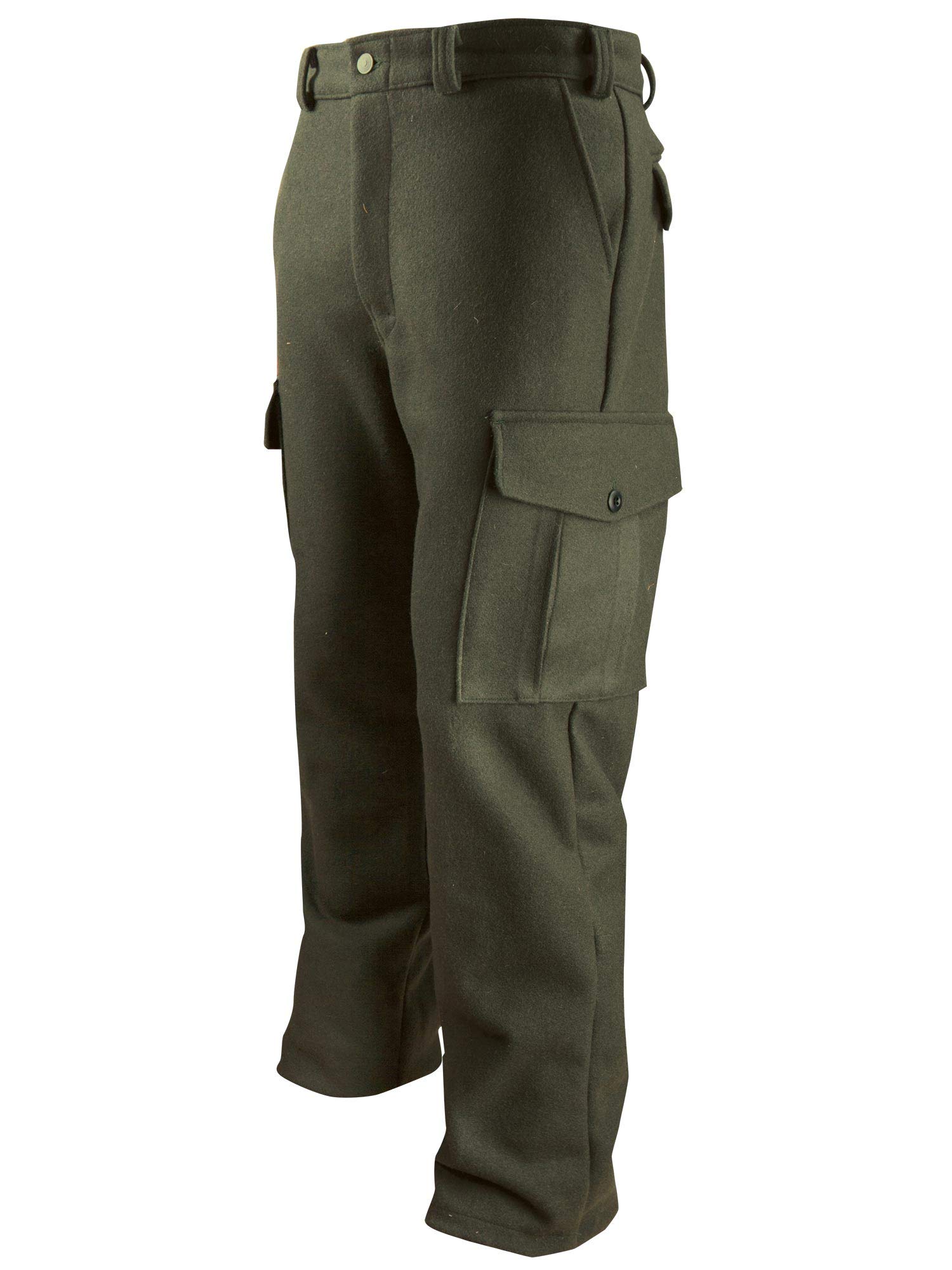 Regular and Big and Tall Merino Wool Hunting and Shooting Cargo Pants to Size 52 Made in Canada (Green, 50" Waist / 33" Length)