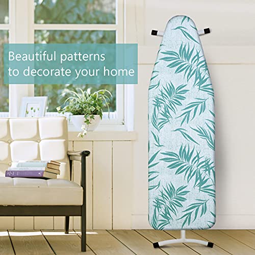 MZXcuin 15" x 54" Ironing Board Cover and pad, Extra Thick Cotton Iron Cover with Padding Heat Reflective Heavy Duty Pad, Green Leaves