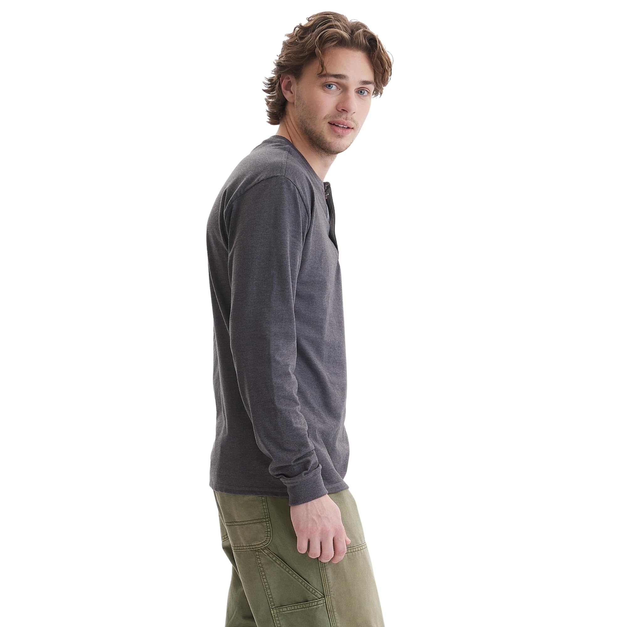 Hanes mens Beefy Long Sleeve Three-button Henley Shirt, Slate Heather, X-Large US
