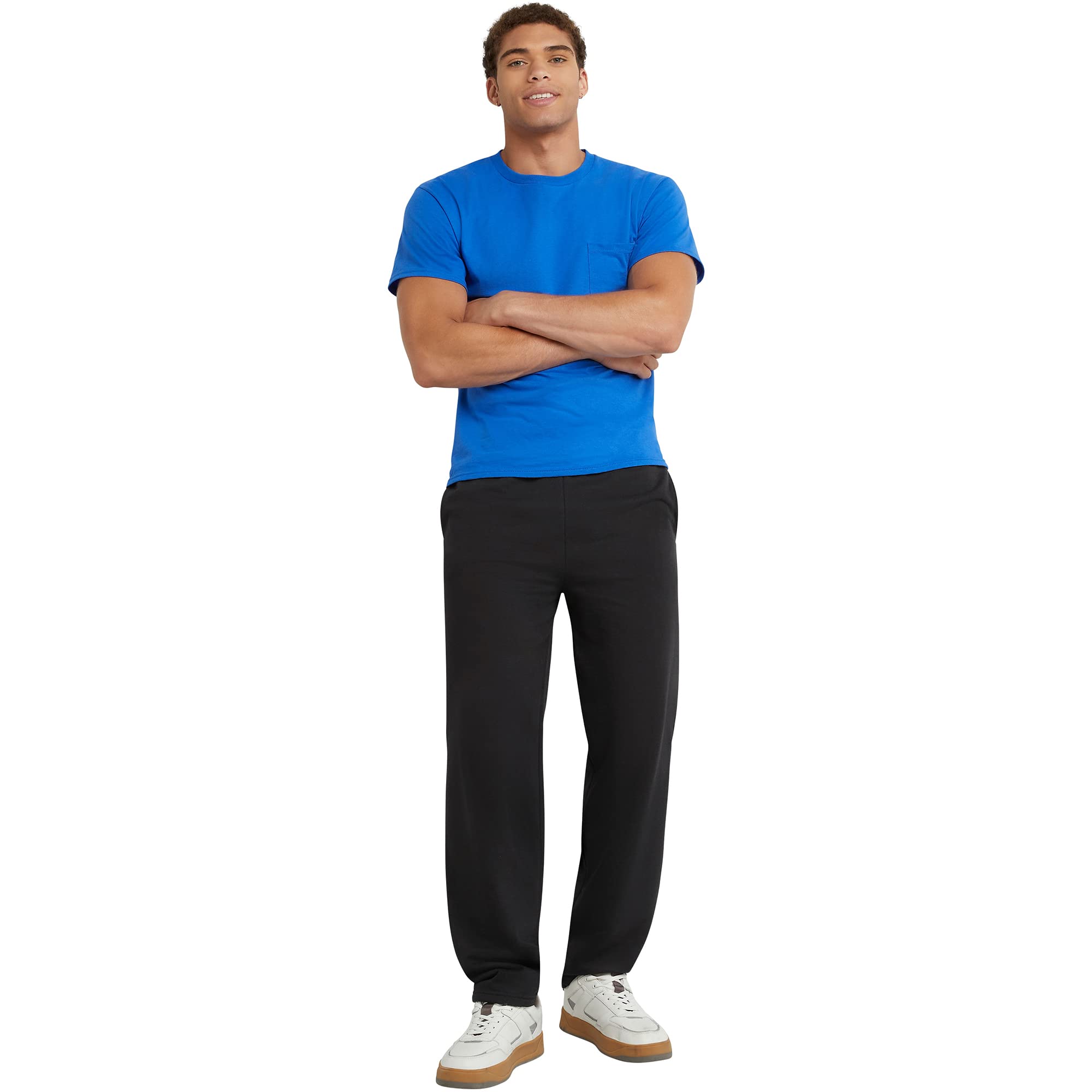 Hanes Mens Ecosmart Open Bottom Sweatpants, Midweight Fleece Open-hem For, Black, 3X-Large US
