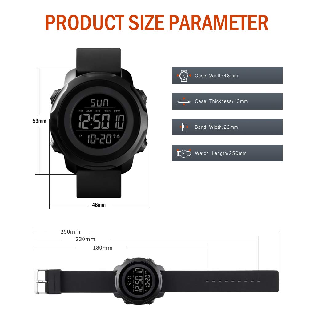 CKE Men's Digital Sports Watch Military Electronic Waterproof Wrist Watches for Men with Stopwatch Alarm LED Backlight