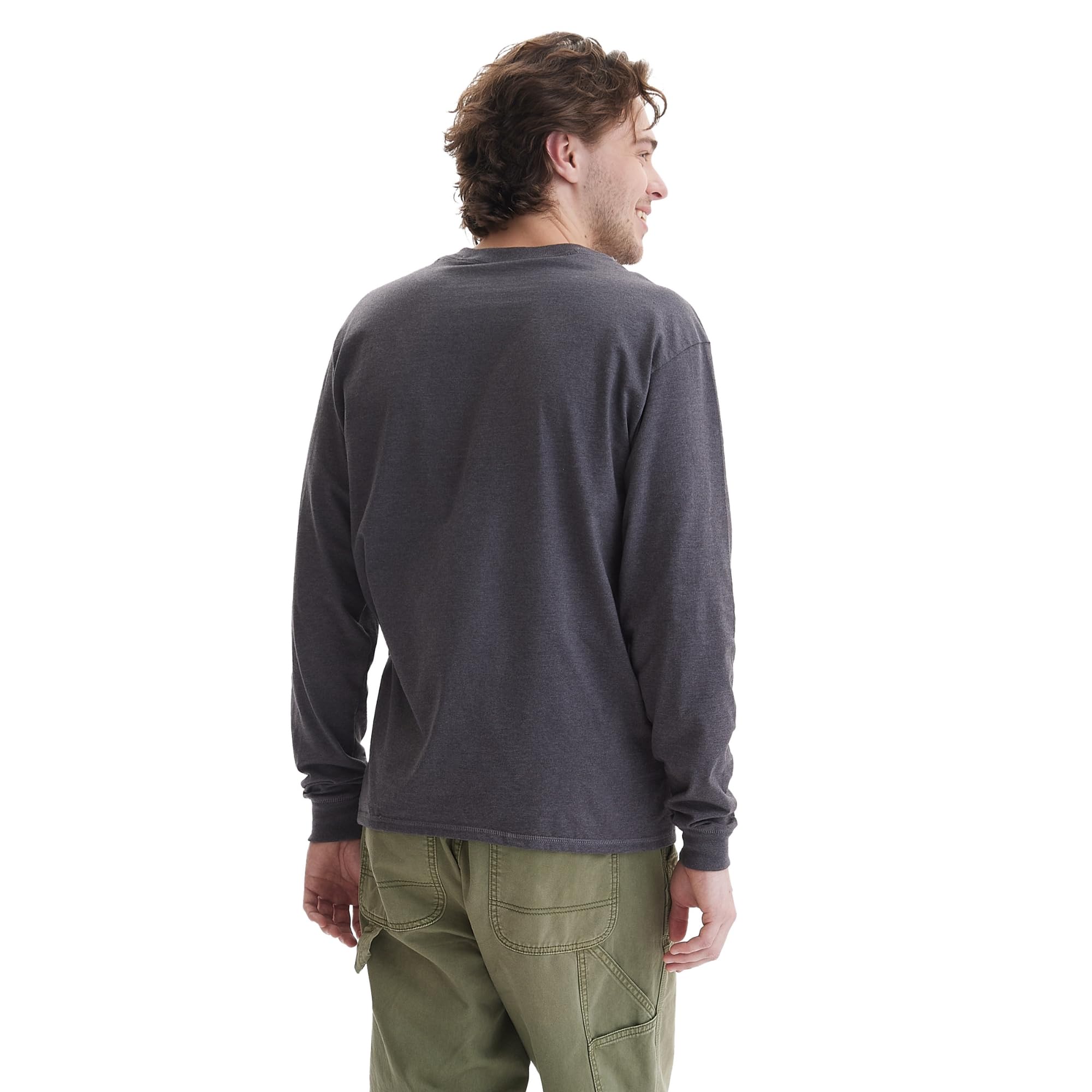 Hanes mens Beefy Long Sleeve Three-button Henley Shirt, Slate Heather, X-Large US