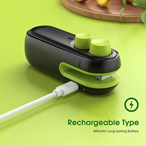 Mini Bag Sealer, 2 in 1 Heat Sealer For Snacks, Rechargeable Handheld Plastic Bag Resealer, Vacuum Bag Sealing Machine Portable, Keep Food Chips Cookies Fresh Black/Green