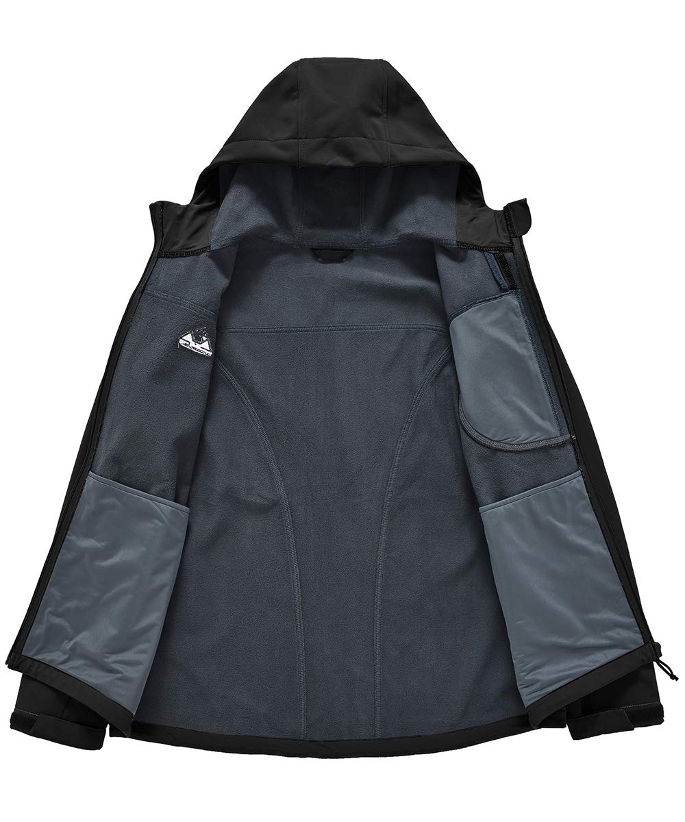 Gopune Men's Lightweight Soft Shell Jacket Fleece Lined Waterproof Hooded Hiking Winter Jacket (Black,L)