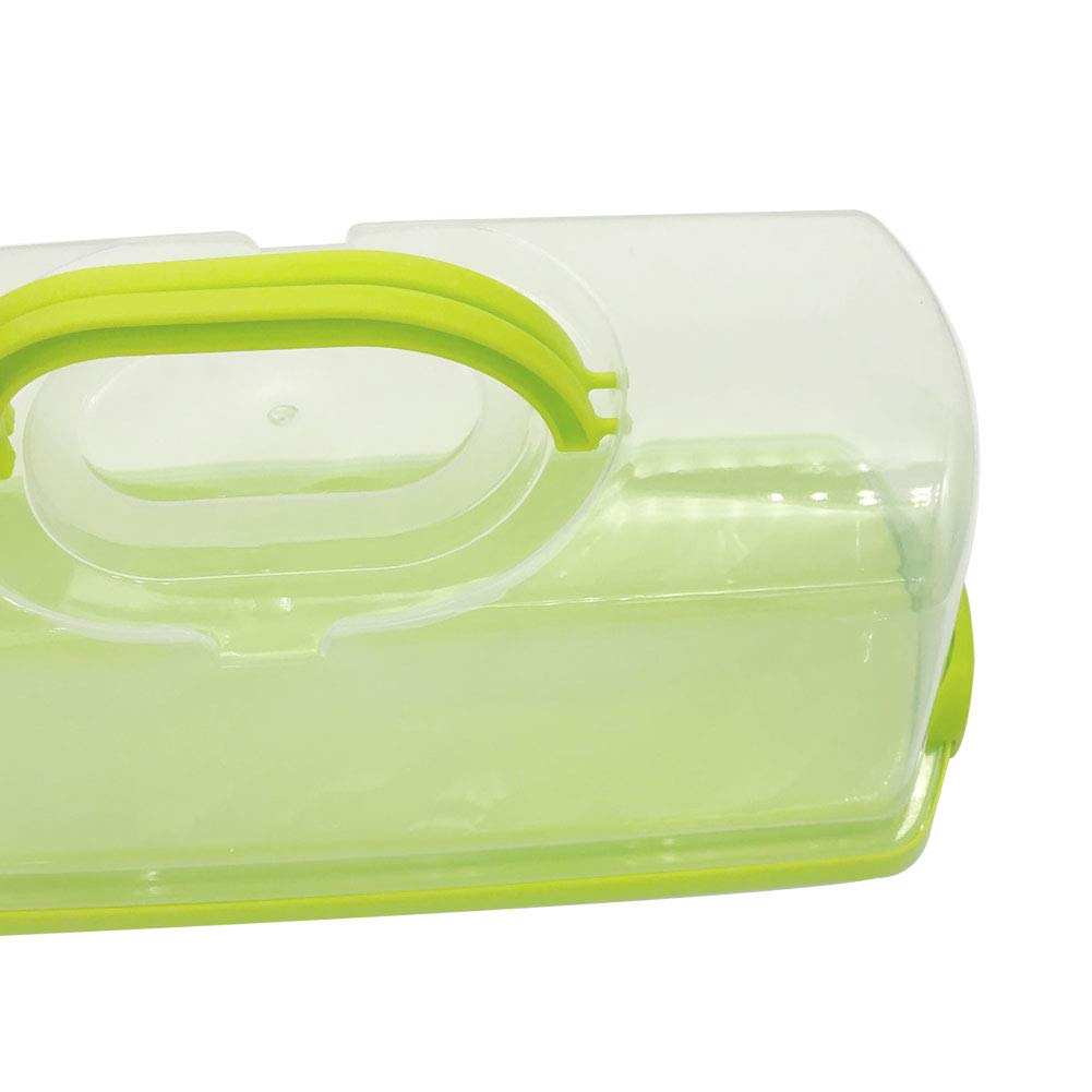 FEOOWV Portable Plastic Rectangular Loaf Bread Box with Transparent Lid, Bread Keeper for Carrying and Storing Loaf Cakes,Banana Bread,Pumpkin Bread,Quick Breads (Green)