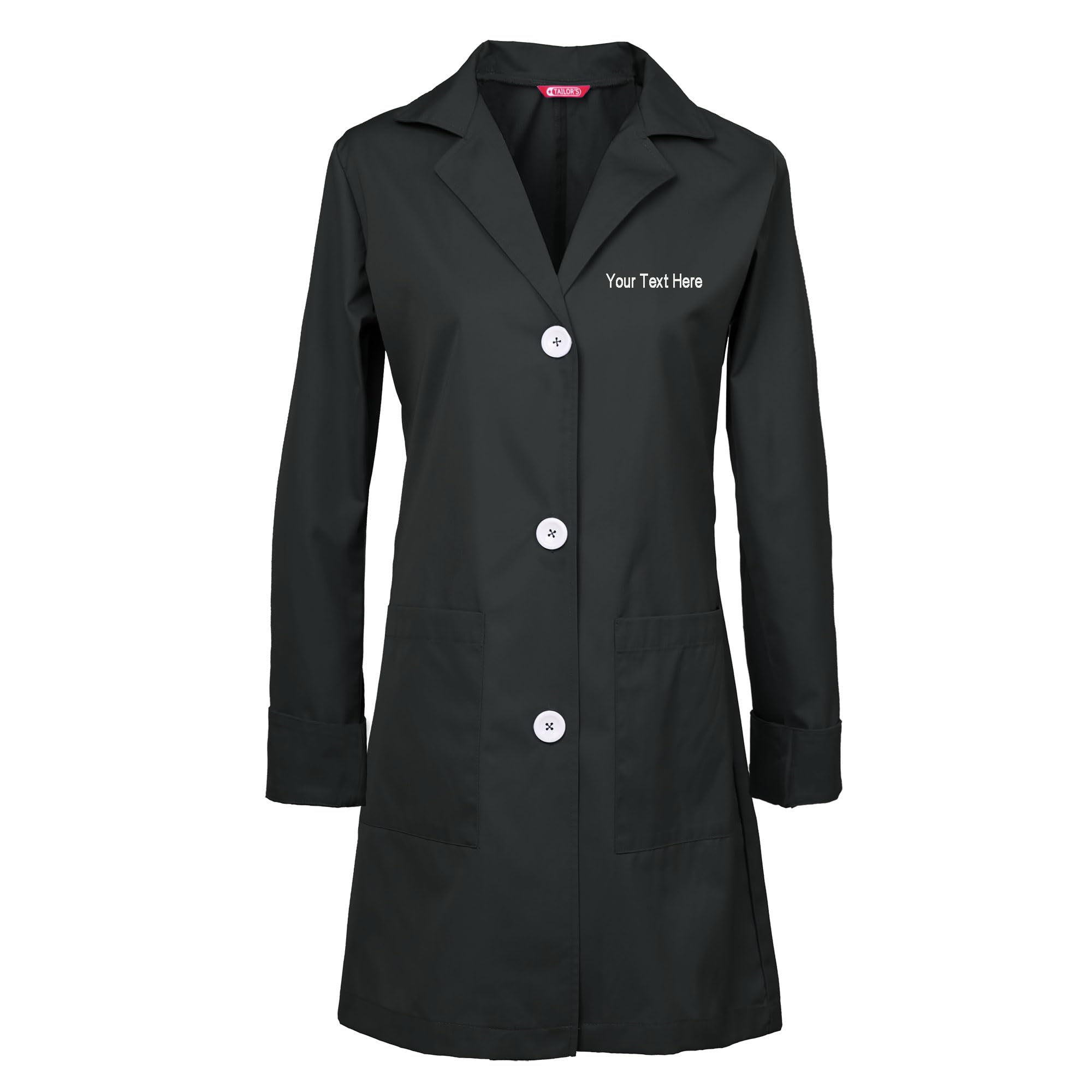 TAILOR'S Personalized Customizable Embroidered Women's Lab Coat Black