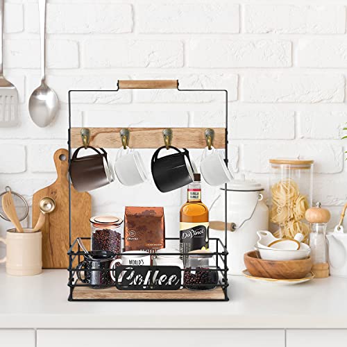 Coffee Mug Holder, Coffee Station Organizer for Countertop with 8 Mug Hooks, Coffee Cup Holder Coffee Mug Rack for Coffee Bar, Coffee Mug Tree Rack with Storage Shelf, Coffee Bar Accessories Organizer