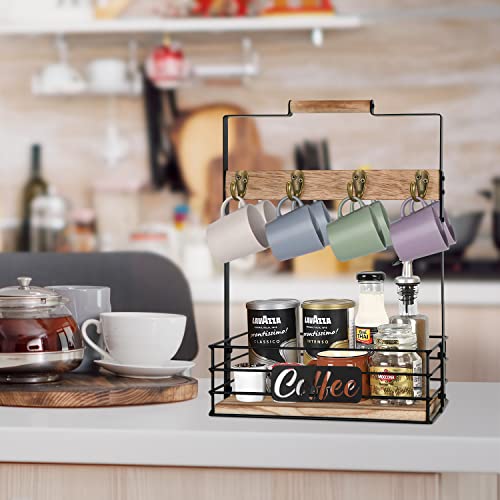 Coffee Mug Holder, Coffee Station Organizer for Countertop with 8 Mug Hooks, Coffee Cup Holder Coffee Mug Rack for Coffee Bar, Coffee Mug Tree Rack with Storage Shelf, Coffee Bar Accessories Organizer