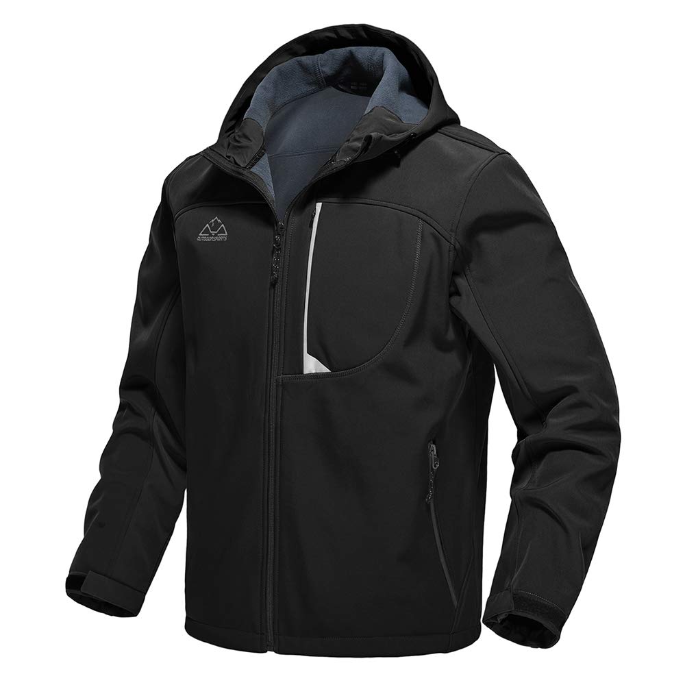 Gopune Men's Lightweight Soft Shell Jacket Fleece Lined Waterproof Hooded Hiking Winter Jacket (Black,L)